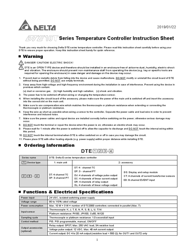 Delta Ia-Tc Dte10t Om en 20190122 | PDF | Switch | Thermocouple
