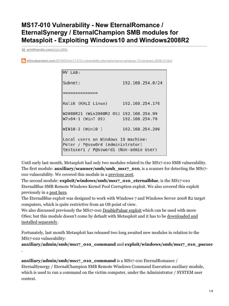 MS17-010 Vulnerability - New EternalRomance EternalSynergy EternalChampion SMB Modules For ...