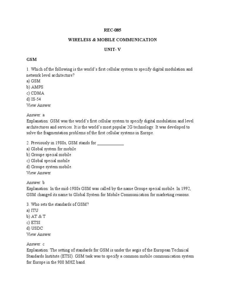 Unit-5 MCQ | PDF | 3 G | Wireless Lan