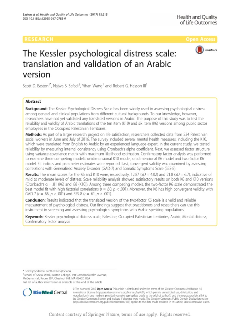 The Kessler Psychological Distress Scale Translati | PDF | Akaike ...