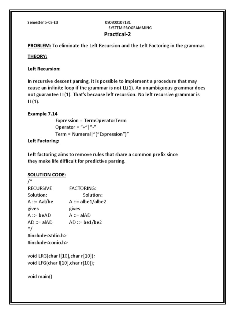 Eliminate Left Recursion & Factoring | PDF | Metalogic | Grammar