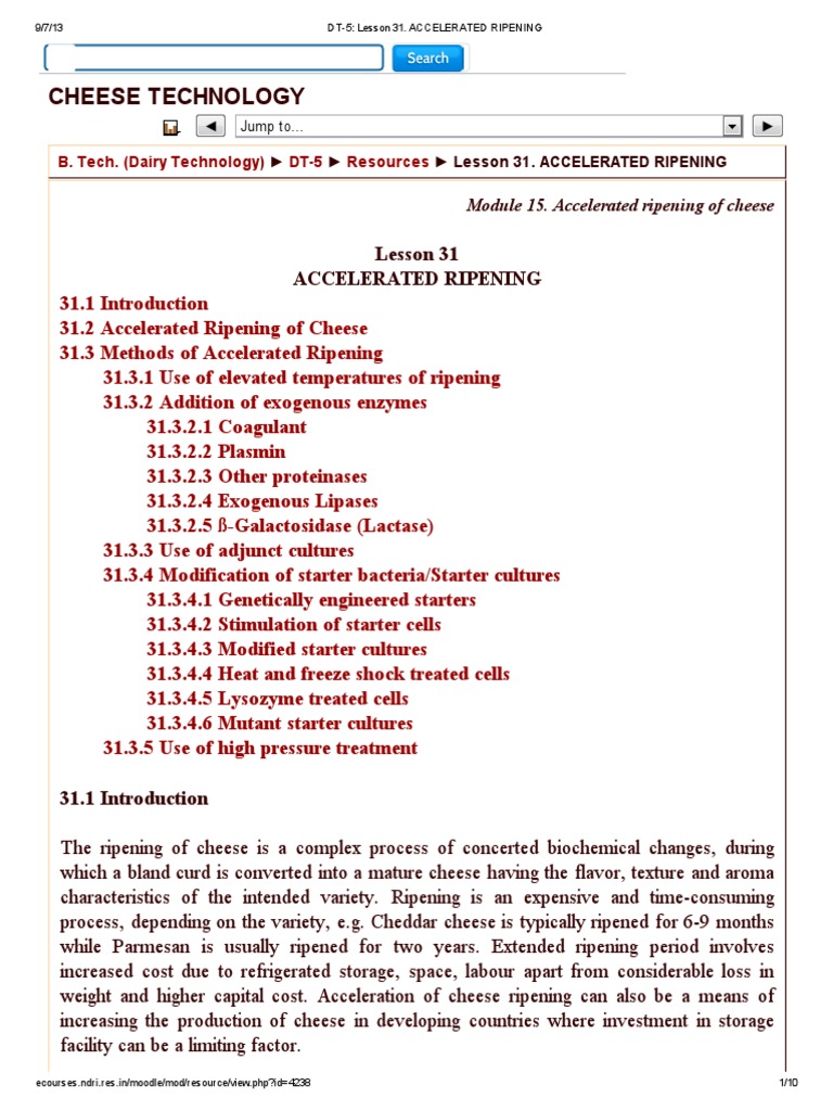 Cheese Technology: Module 15. Accelerated Ripening of Cheese | PDF ...