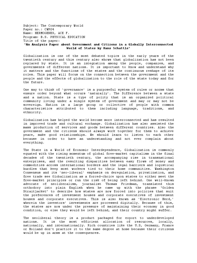 An Analysis Paper About Government and Citizens in A Globally ...