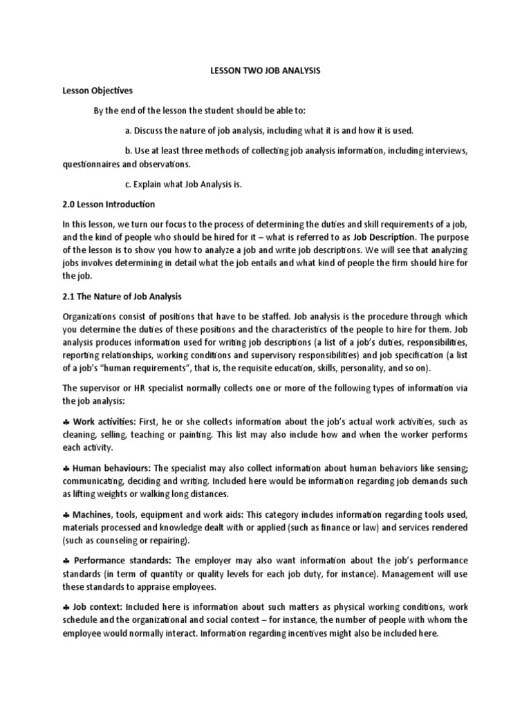 A Comprehensive Analysis of Job Analysis Methods and Their Uses in ...