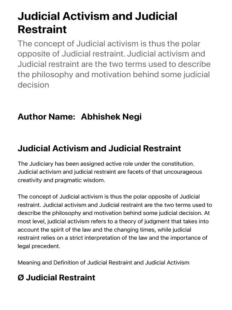 Judicial Activism and Judicial Restraint | PDF