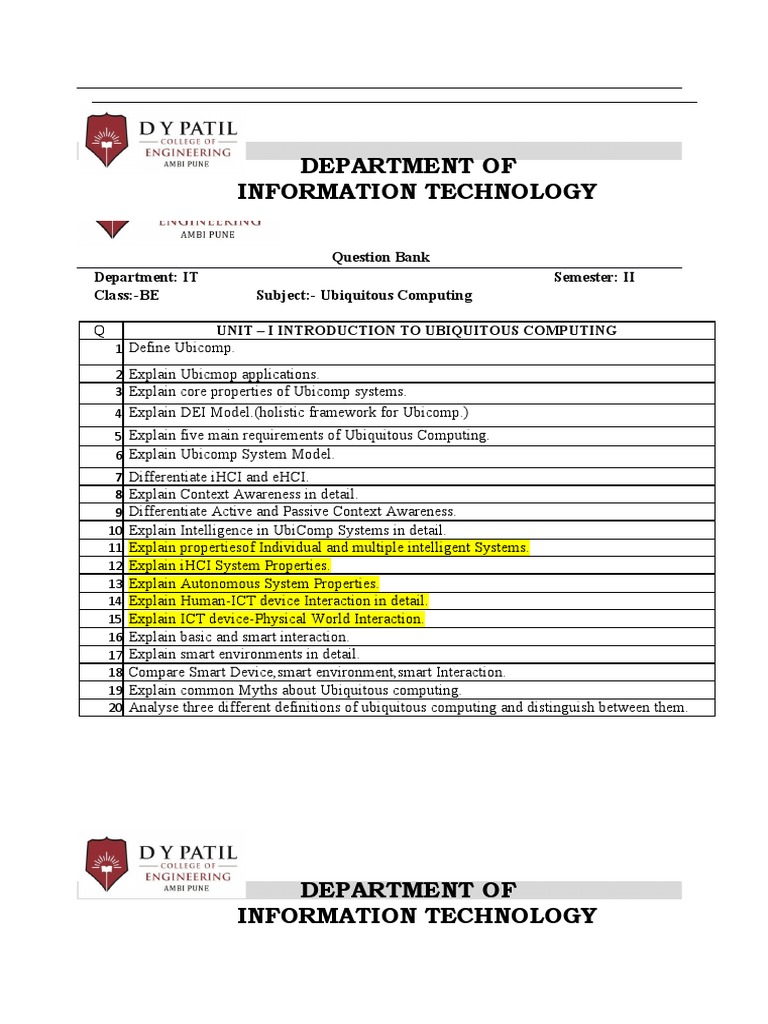 Department of Information Technology: Question Bank Department: IT Semester: II Class:-BE ...