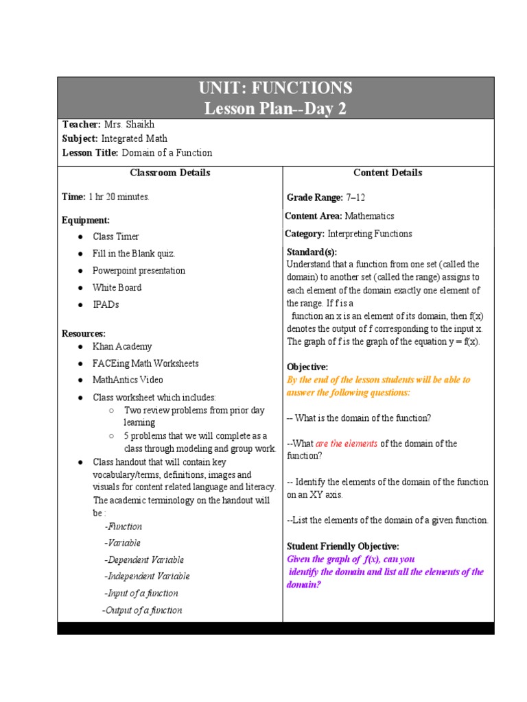 Itl 528 One Day Lesson Plan Assignment 3b | PDF | Worksheet | Function ...