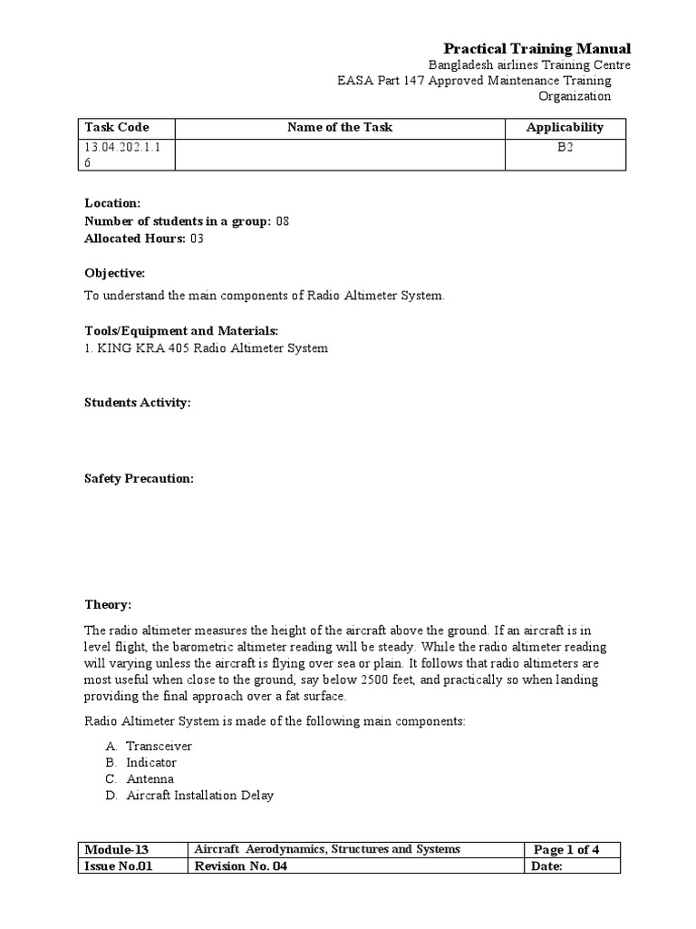 Task Code Name of The Task Applicability: Practical Training Manual ...