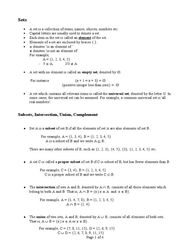 Subsets, Intersection, Union, Complement | PDF | Set (Mathematics ...