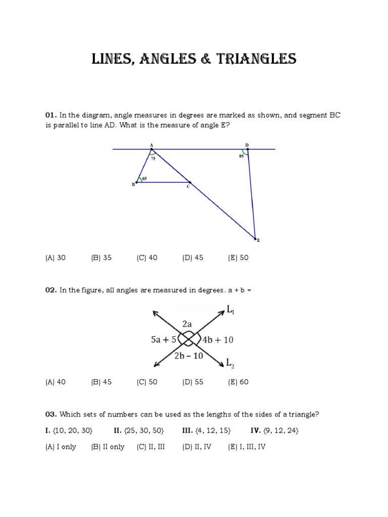 Lines, Angles & Triangles | PDF | Triangle | Area
