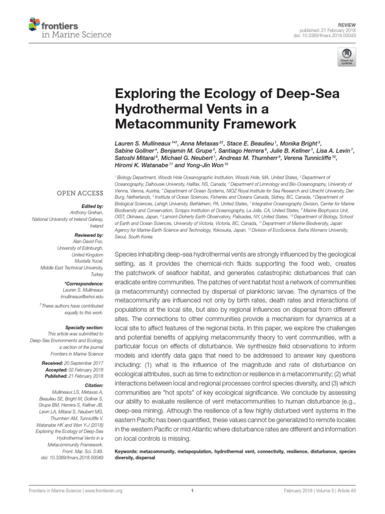 Exploring The Ecology of Deep-Sea Hydrothermal Vents in A Metacommunity ...