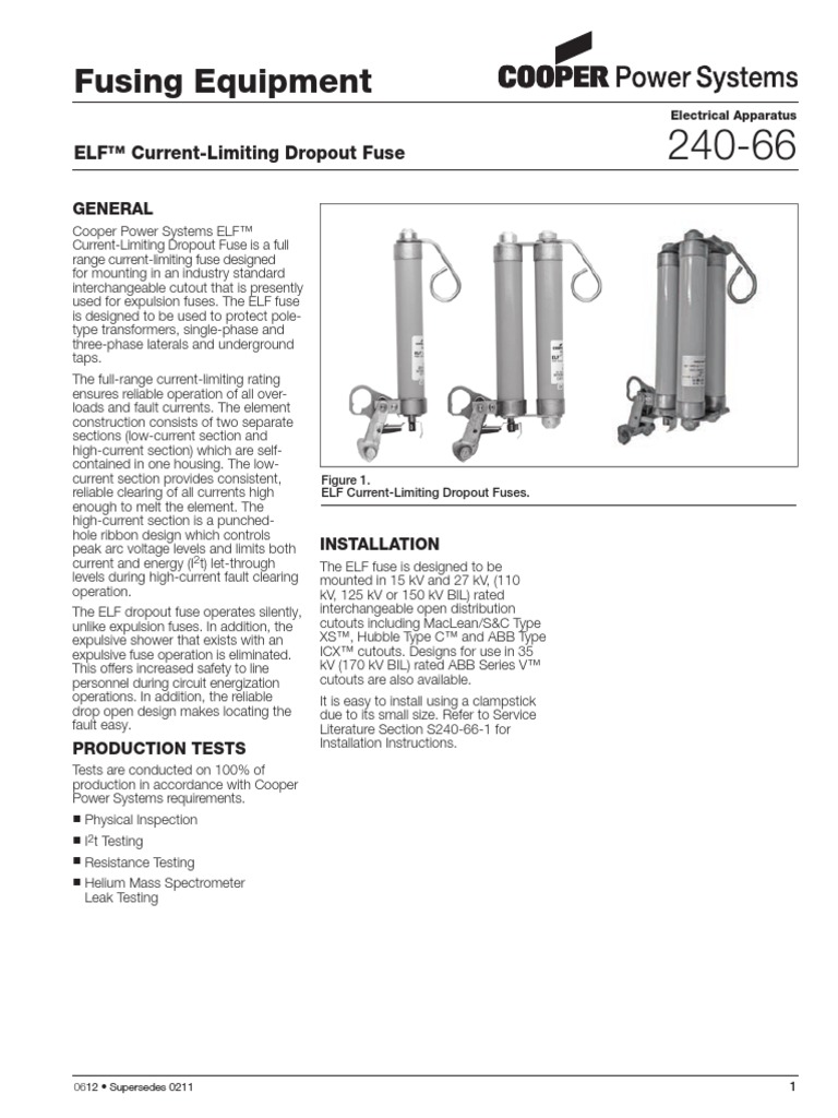 Fusing Equipment: Elf™ Current-Limiting Dropout Fuse | PDF | Fuse ...