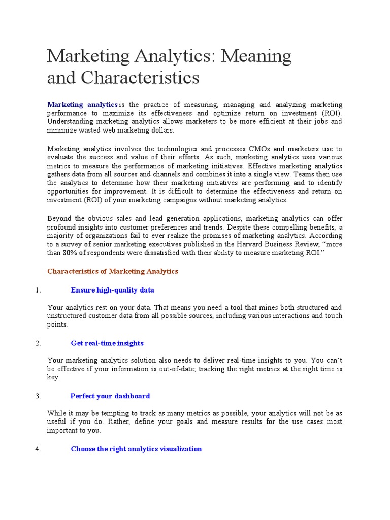 Marketing Analytics: Meaning and Characteristics | PDF | Market ...