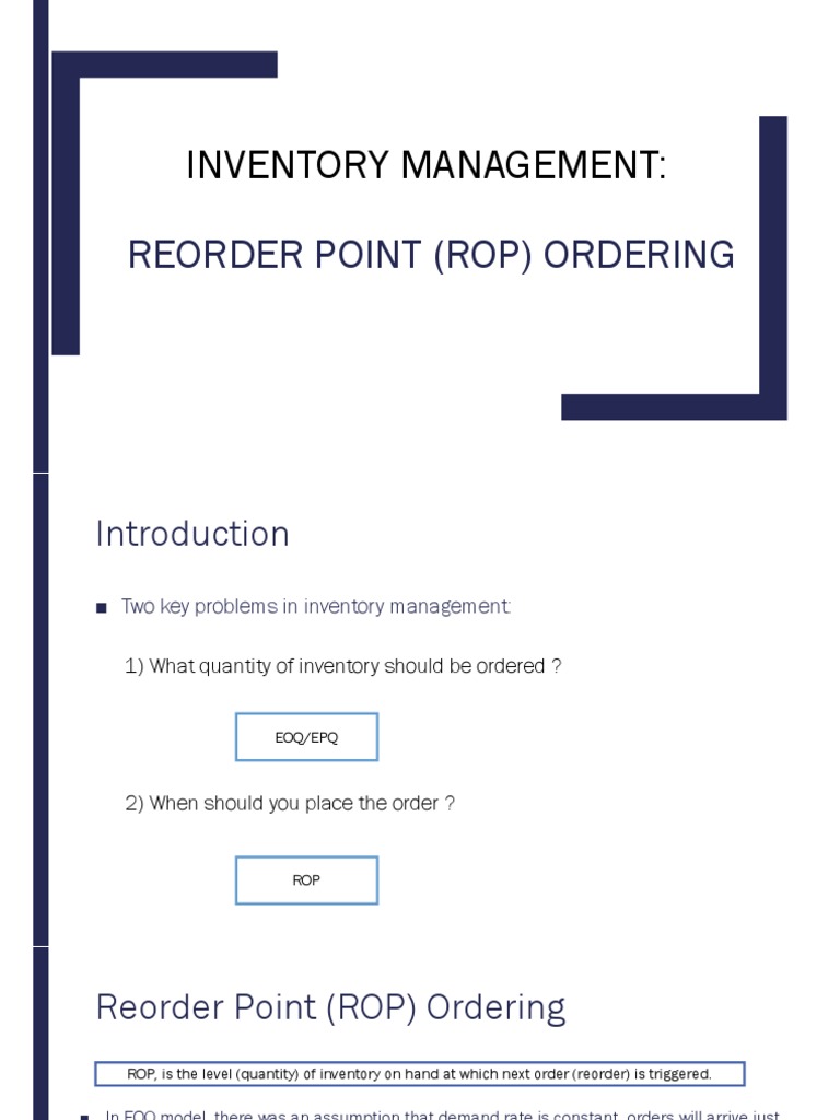 Inventory Management:: Reorder Point (Rop) Ordering | PDF | Standard ...