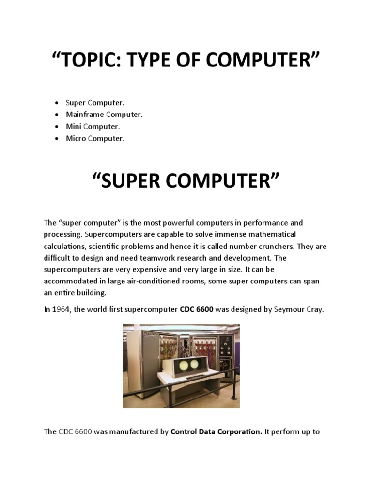 Types of Computer | PDF | Microcomputers | Supercomputer