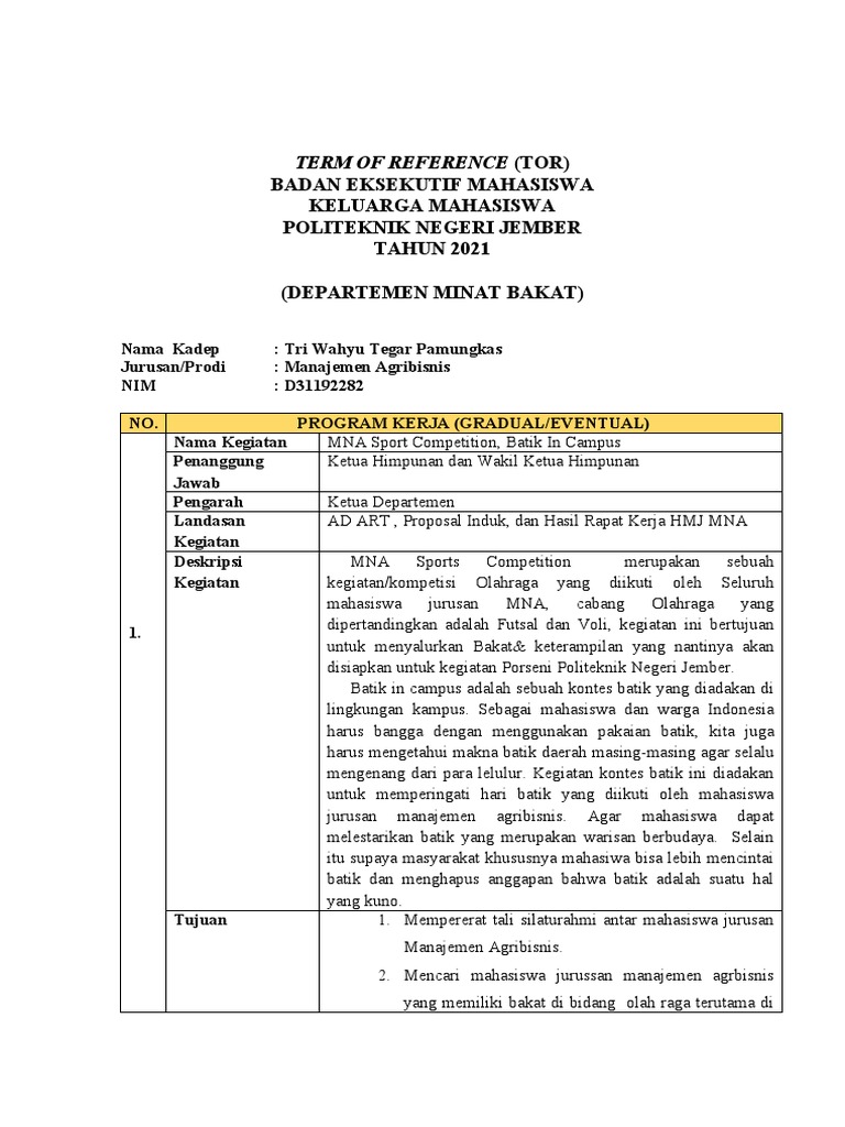 Contoh Format Tor | PDF