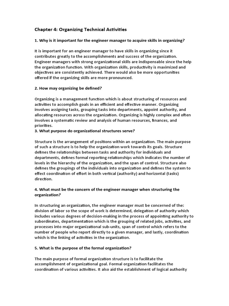 Organizing Technical Activities in Management | PDF | Organizational ...