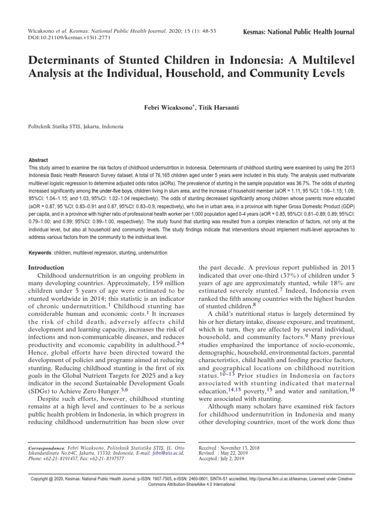 Determinants of Stunted Children in Indonesia: A Multilevel Analysis at ...