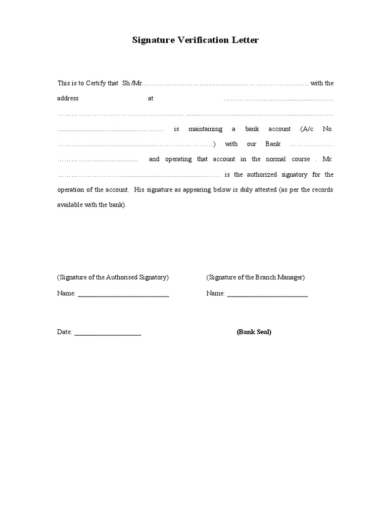 Bank Signature Verification Letter | PDF