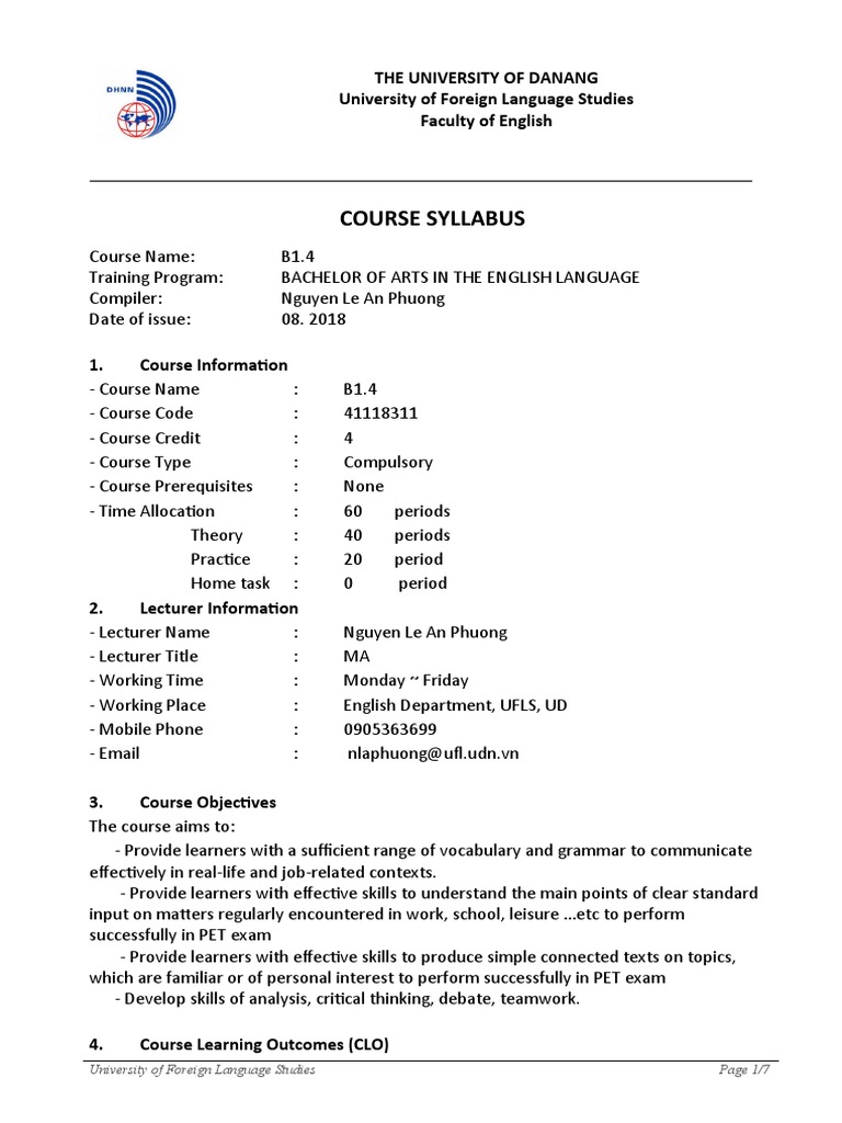 Course Syllabus: The University of Danang University of Foreign ...