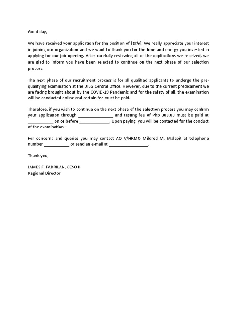 Letter For Qualified Applicants | PDF