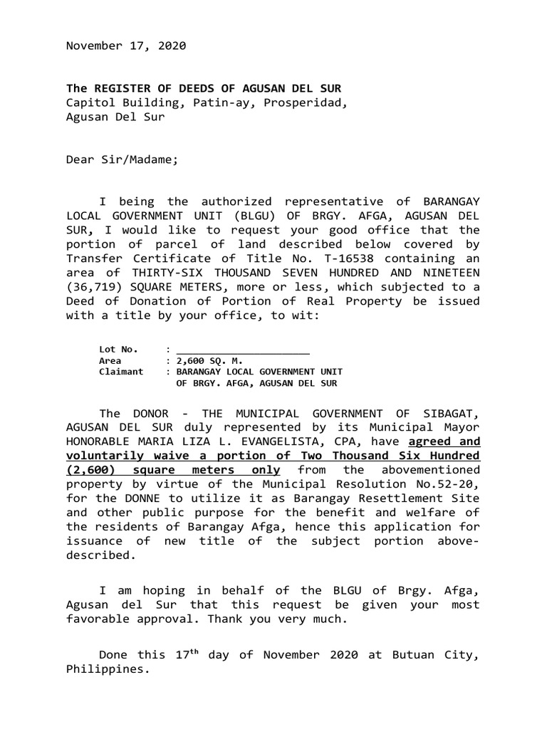 Letter To ROD For Issuance of Title ABUZO 11 17 20 | PDF
