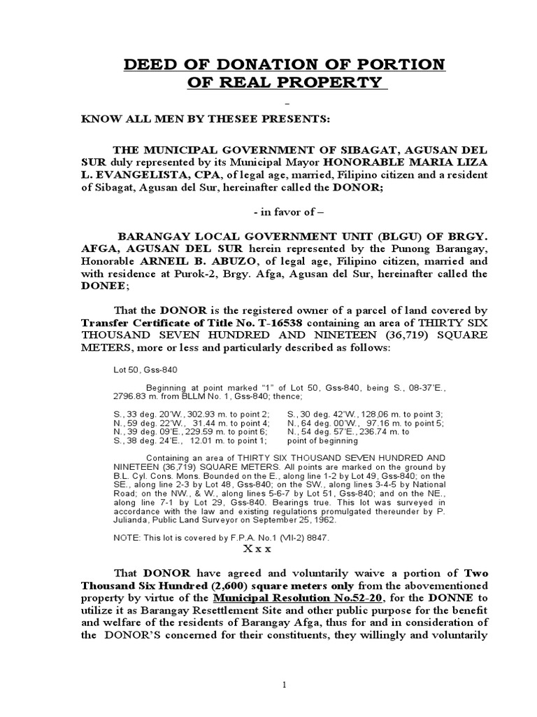 Deed of Donation of Portion of Real Property | PDF | Property Law ...