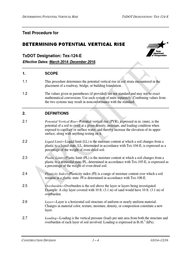 Potential Vertical Rise Testing Guide | PDF | Soil | Density