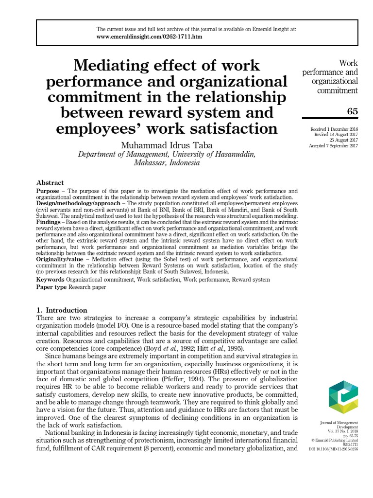 Mediating Effect of Work Performance and Organizational Commitment in The Relationship Between ...