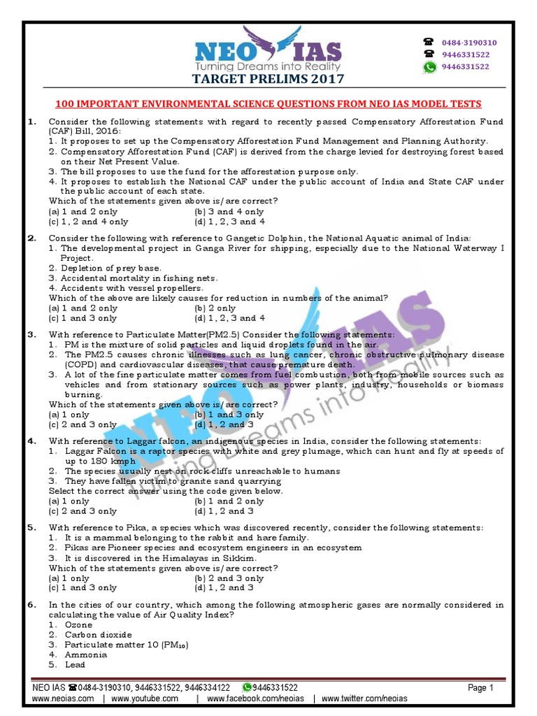 Target Prelims 2017: 100 Important Environmental Science Questions From ...