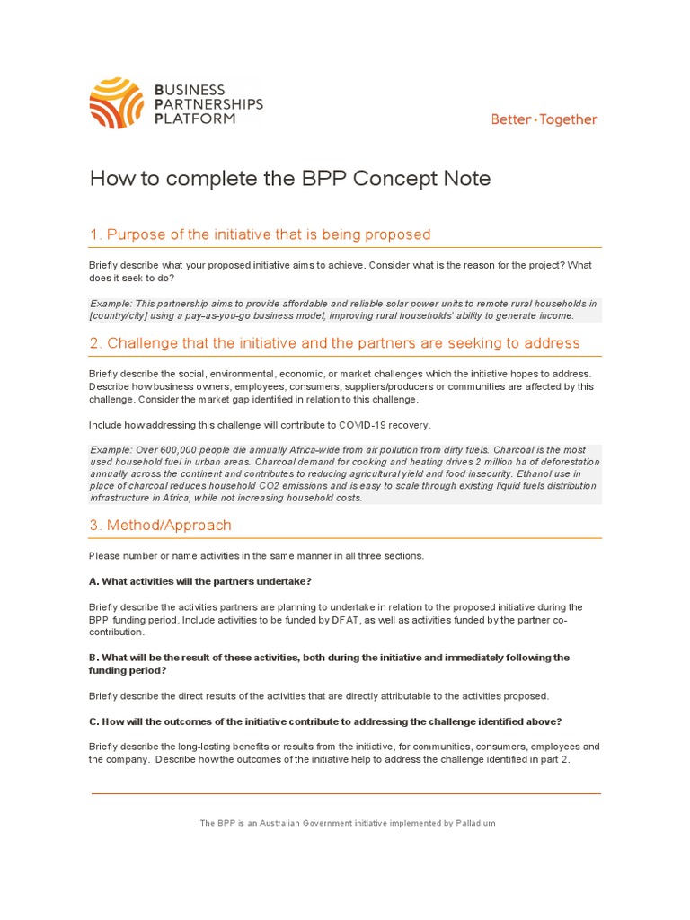 BPP How To Complete BPP Concept Note | PDF | Climate Change Mitigation ...