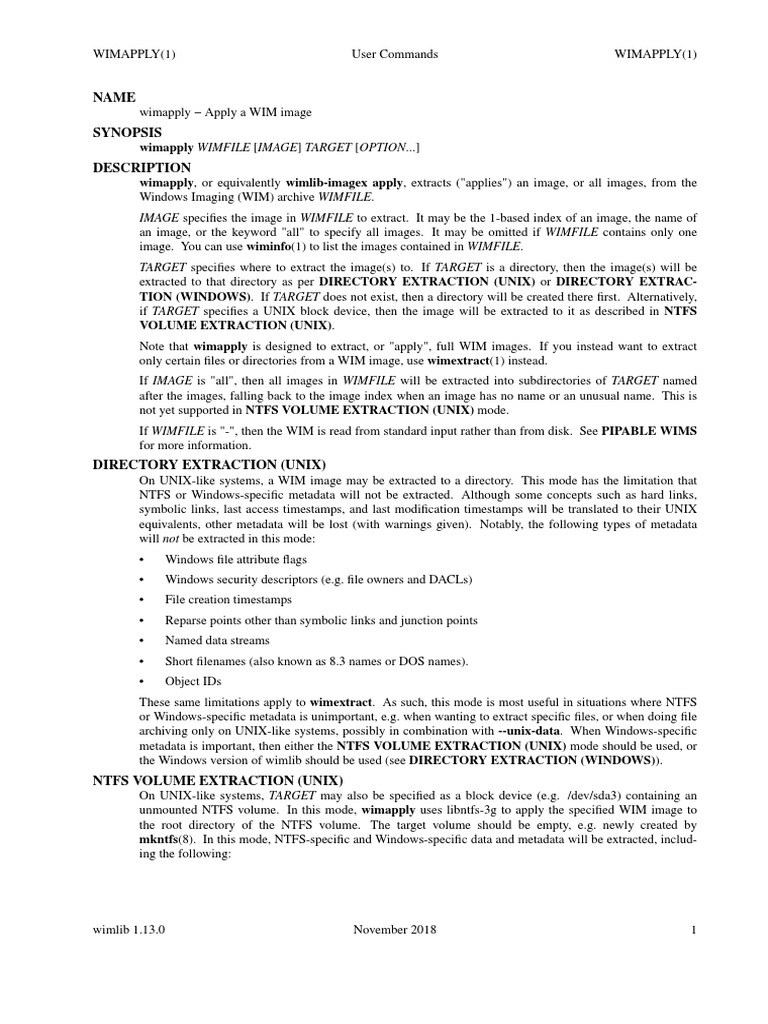 Name Synopsis Description: Wimapply WIMFILE | PDF | File System | Filename