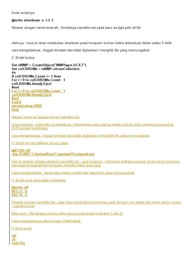 Kode Script VIRUS Windows | PDF