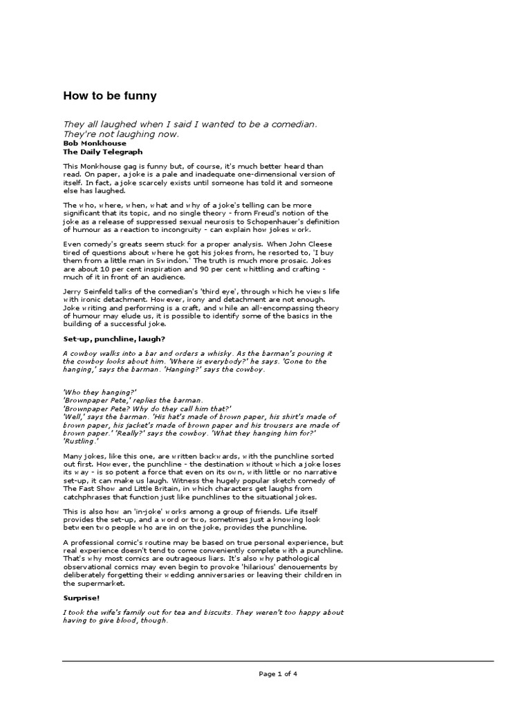 How To Be Funny PDF | Download Free PDF | Jokes | Stand Up Comedy