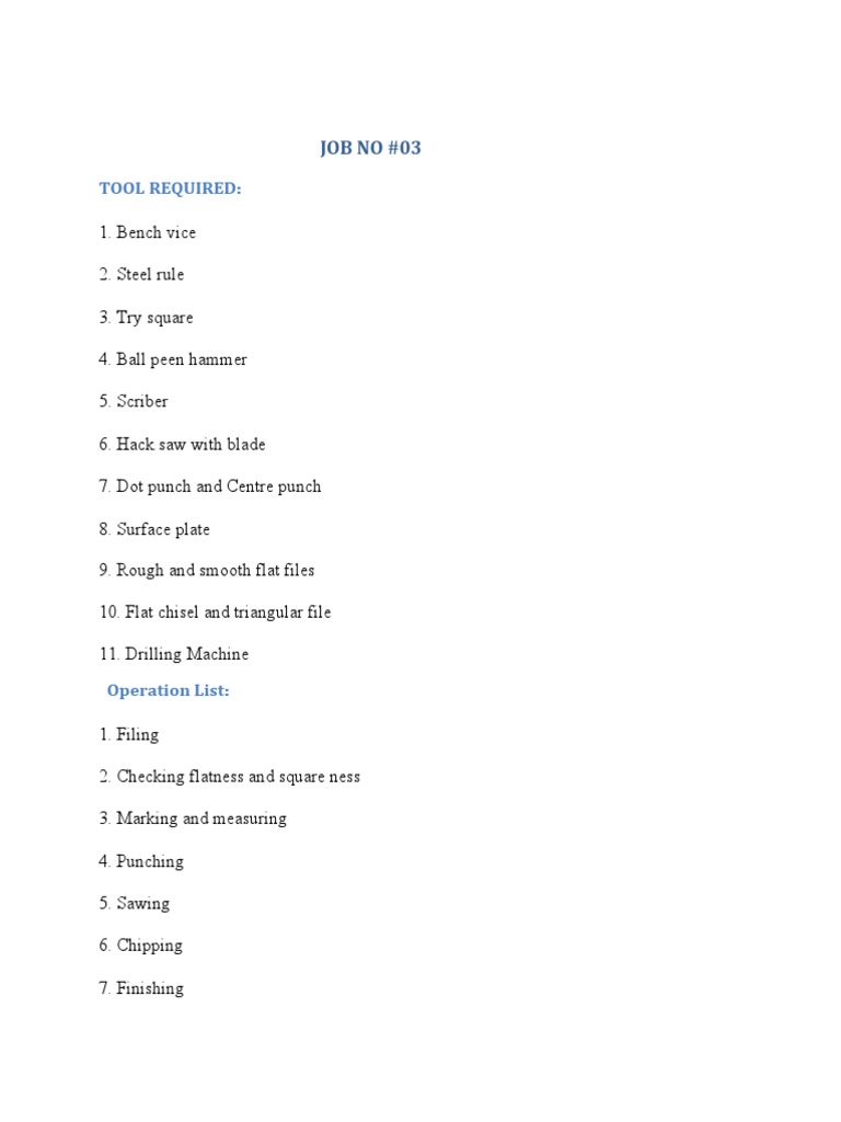 Job No #03: Tool Required | PDF