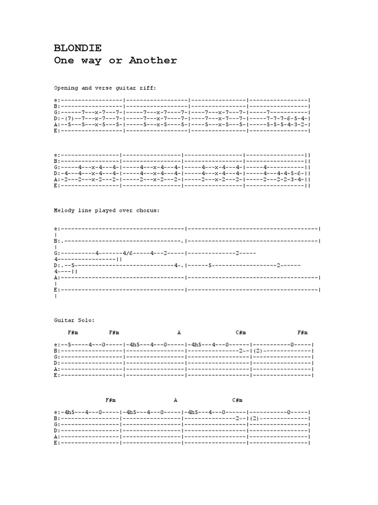 BLONDIE - One Way | PDF | Rock Songs | Musical Forms
