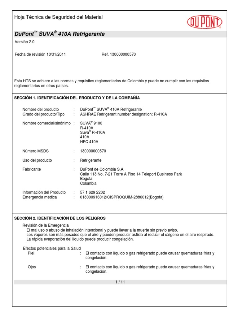 CM-SSOMA-MSDS-02 Gas R410a | PDF | Toxicidad | Agua