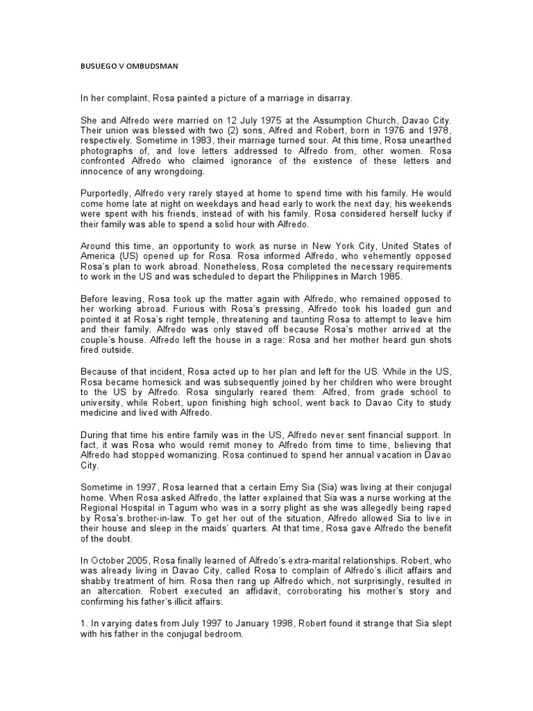 Concubinage Case: Busuego v Ombudsman | PDF | Social Institutions | Social Science