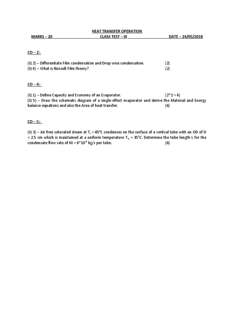 Heat transfer test questions | PDF