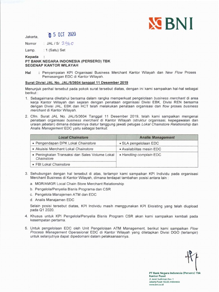 S-JAL-5-2960 (05.10.2020) Penyampaian KPI Organisasi Business Merchant ...