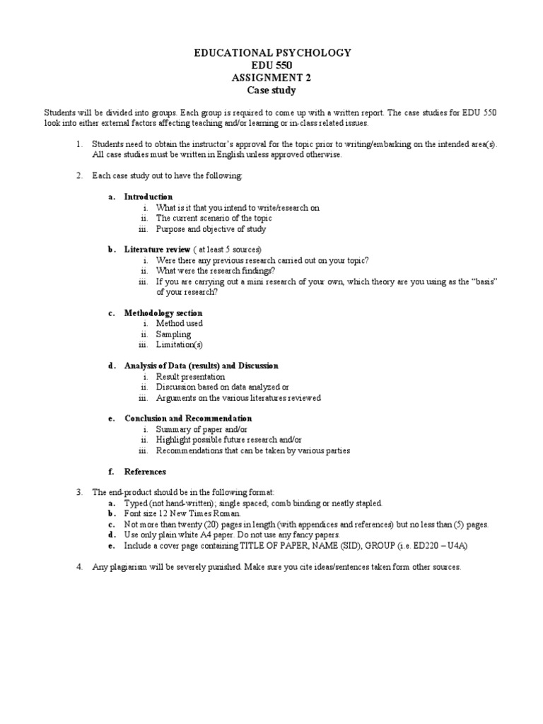 Case Study Guidelines for EDU 550 | PDF | Case Study | Psychological ...