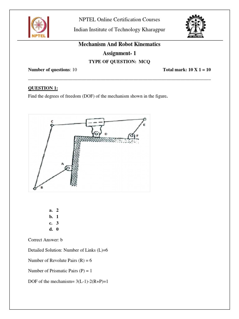 Mechanism and Robot Kinematics MCQs | PDF | Sine | Classical Mechanics