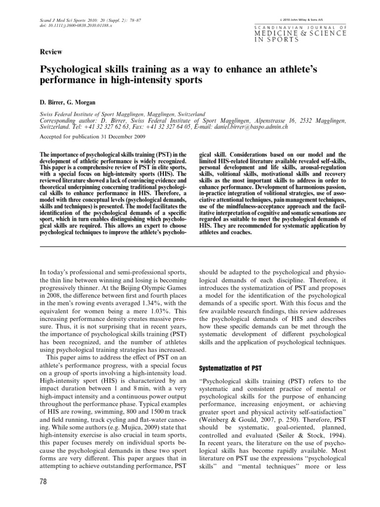 Psychological Skills Training As A Way To Enhance An Athlete's ...