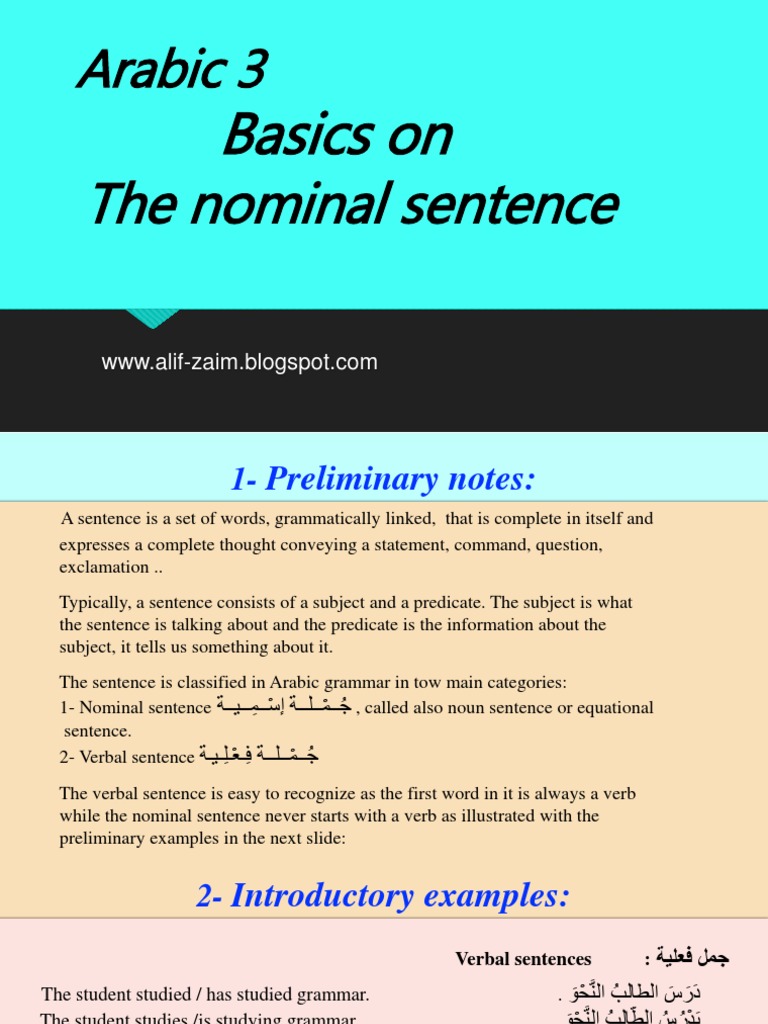 Arabic3-Basics-On-Equational Nominal-Sentence Final PDF | PDF | Grammatical Gender | Verb