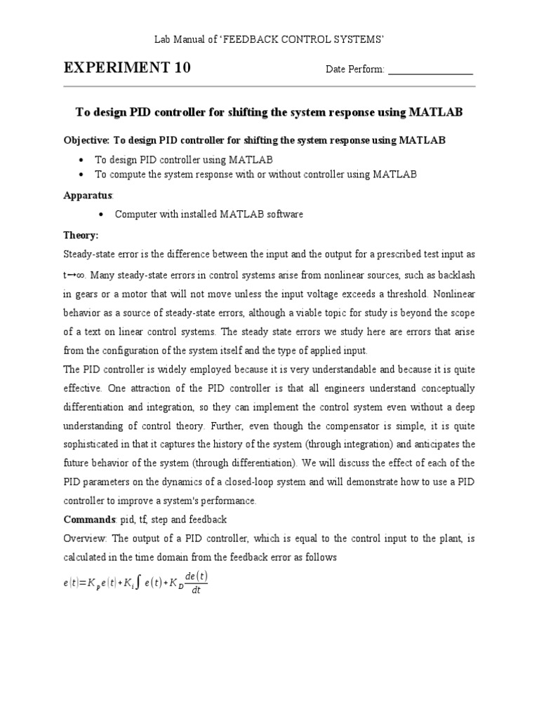 FCS Lab 10 15F8418 | PDF | Control Theory | Systems Engineering