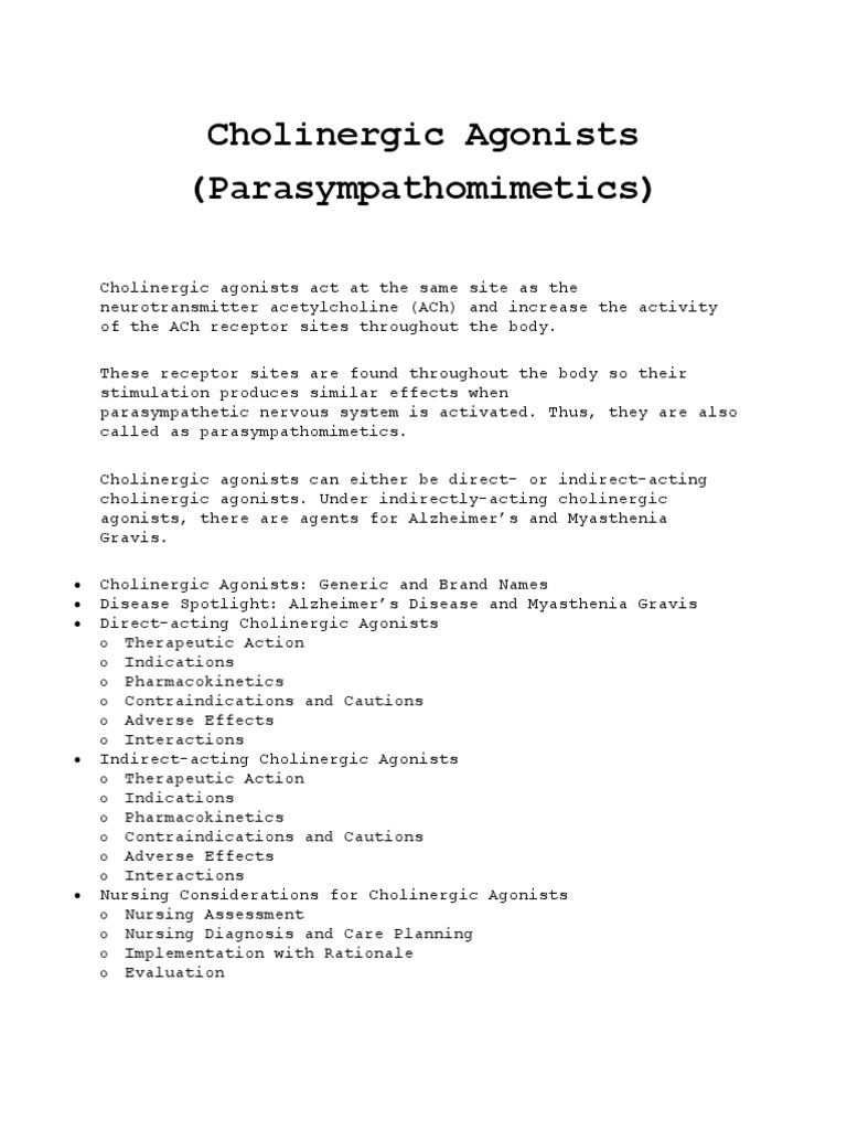 NCM 106 Cholinergic Agonists PDF | PDF | Acetylcholine | Alzheimer's Disease