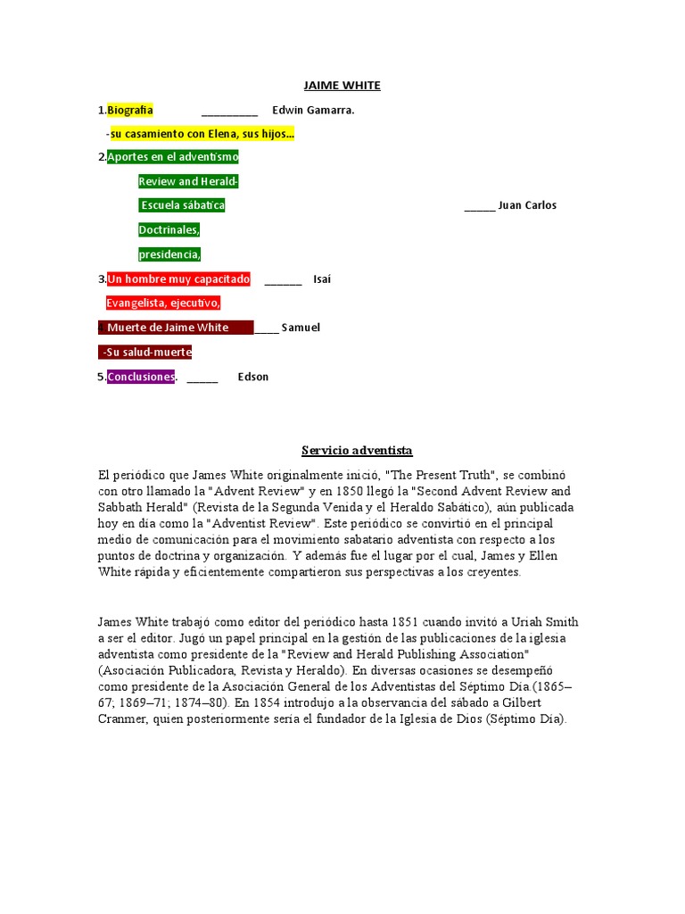 Jaime White | Descargar gratis PDF | Iglesia Adventista del Séptimo Día ...