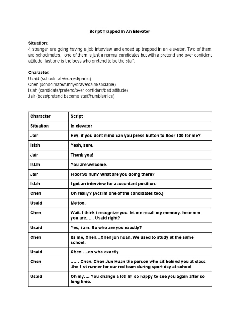 Script Trapped in An Elevator | PDF
