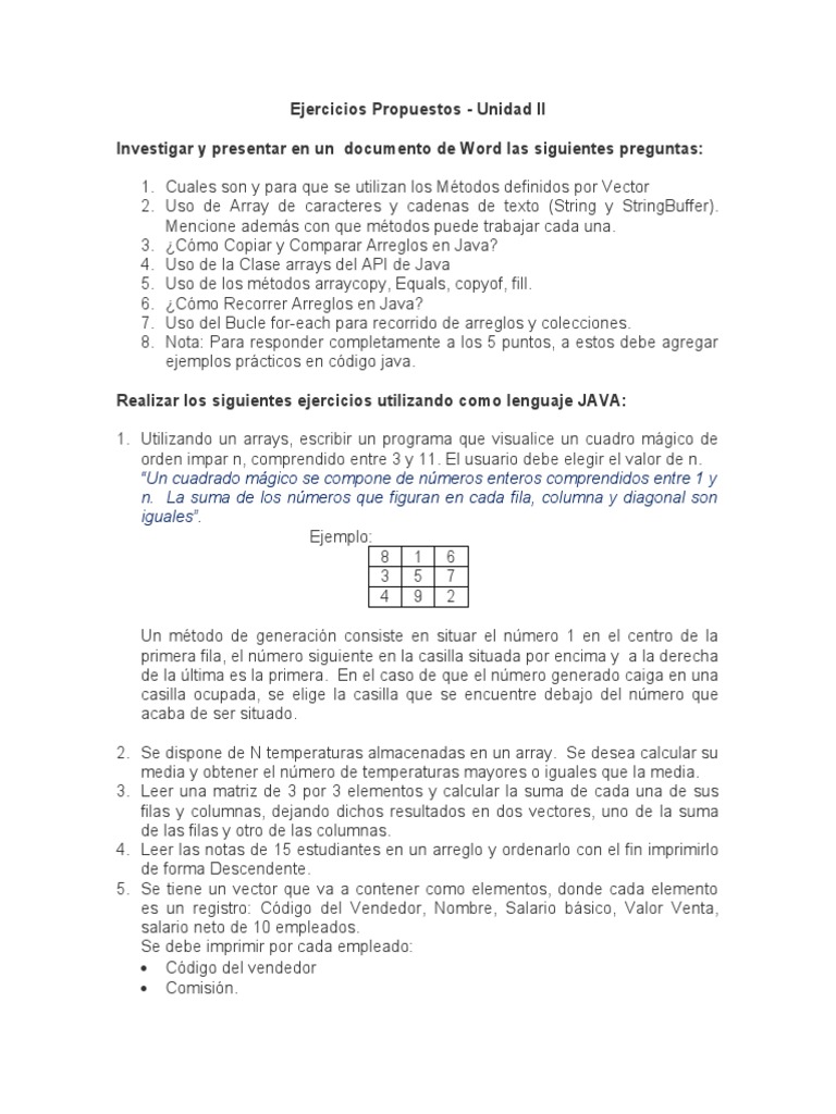 Ejercicios Propuestos-2 | PDF | Estructura de datos de matriz | Java (lenguaje de programación)