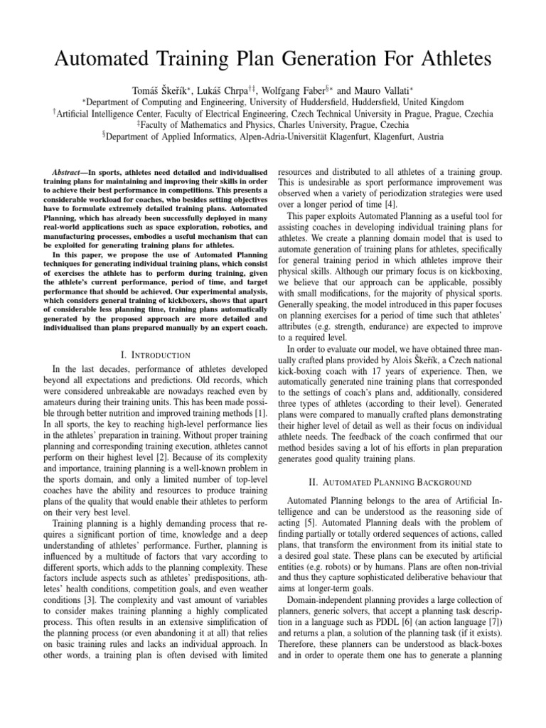 Automated Training Plan Generation For Athletes: Tom A S Ske R Ik, Luk ...
